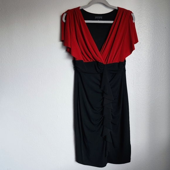 Enfocus Studio | Dresses | Enfocus Studio Red Black Ruffle Midi Dress ...